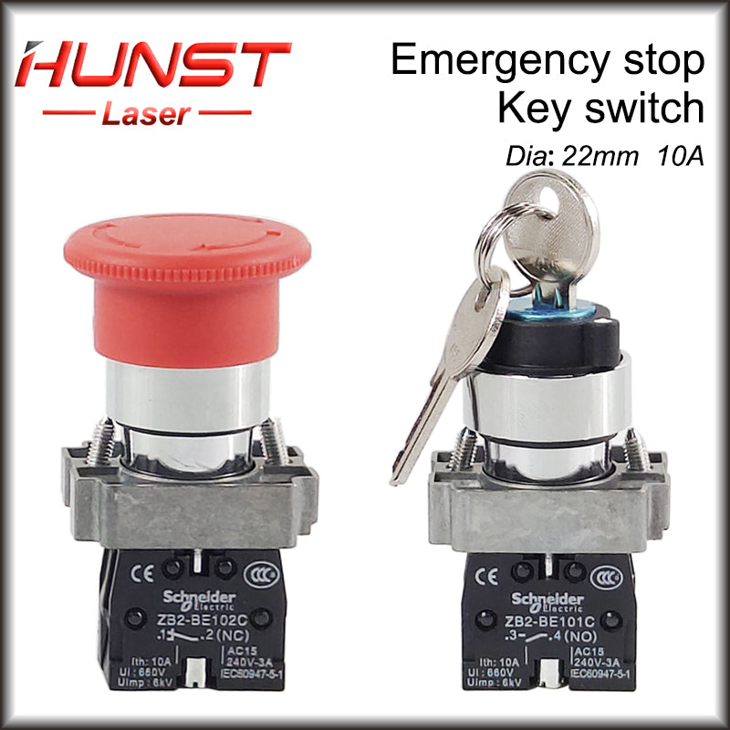 Hunst Emergency Stop Button NC Key Switch NO AC15 10A for CO2 Laser En ...